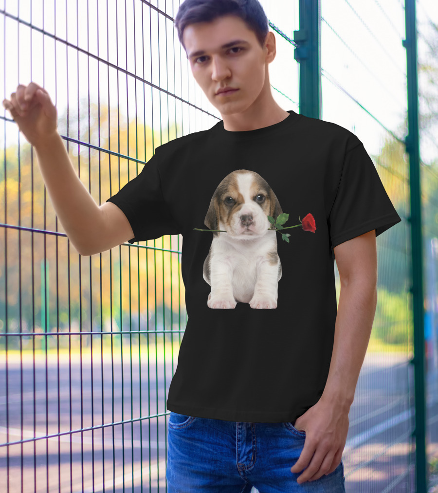 Beagle Puppy With Red Rose T-Shirt