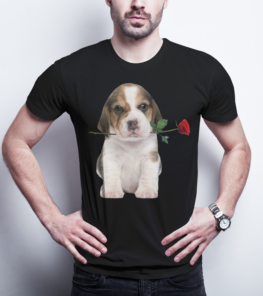Beagle Puppy With Red Rose T-Shirt