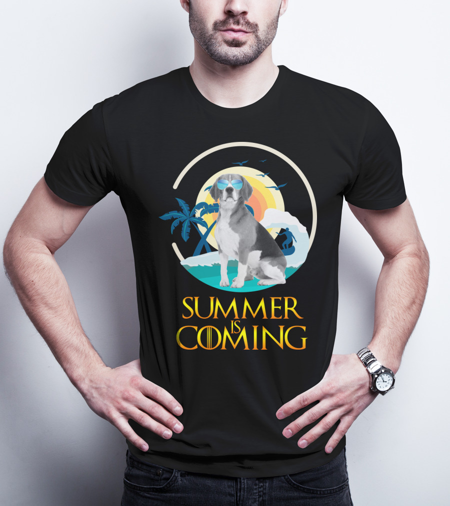 Summer Is Coming Beagle Sunglasses Beach Scene T-Shirt