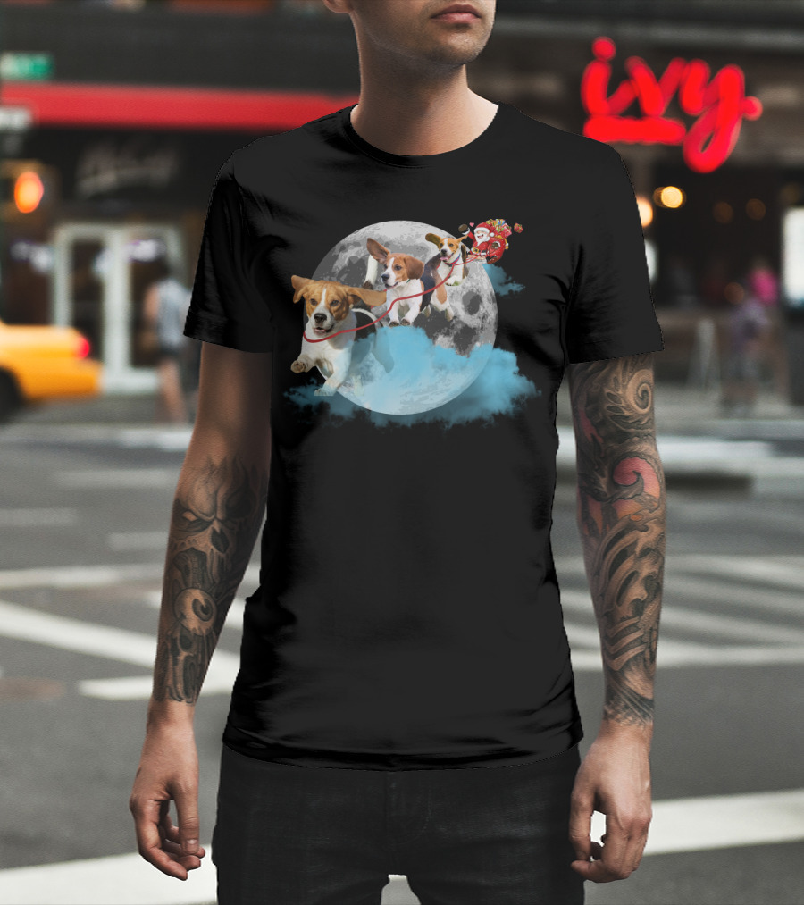 Santa And Beagles On The Moon Journey T-Shirt