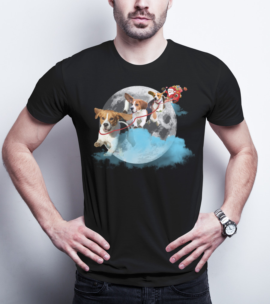 Santa And Beagles On The Moon Journey T-Shirt