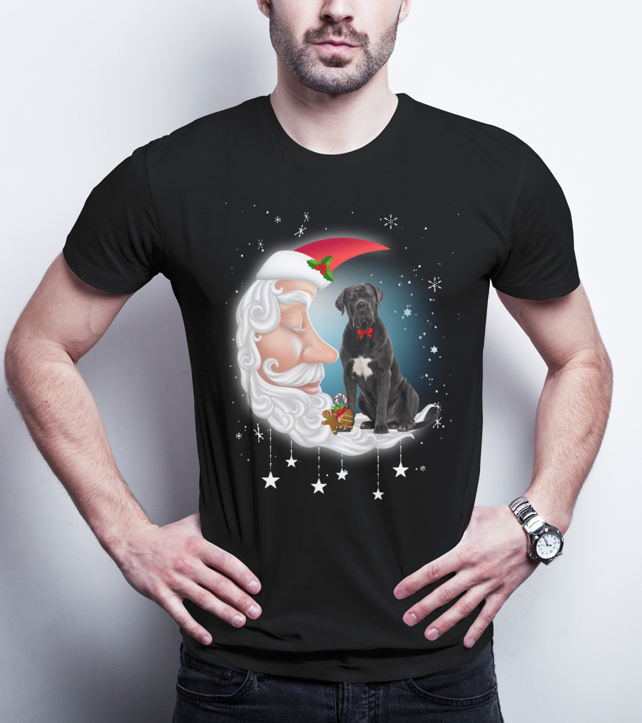 Santa Crescent Moon Cane Corso With Stars And Snowflakes T-Shirt