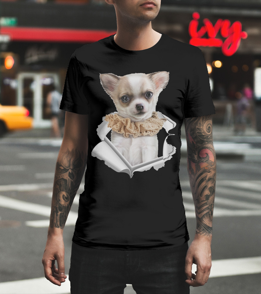 Chihuahua 3D Peek Out Frill Collar T-Shirt