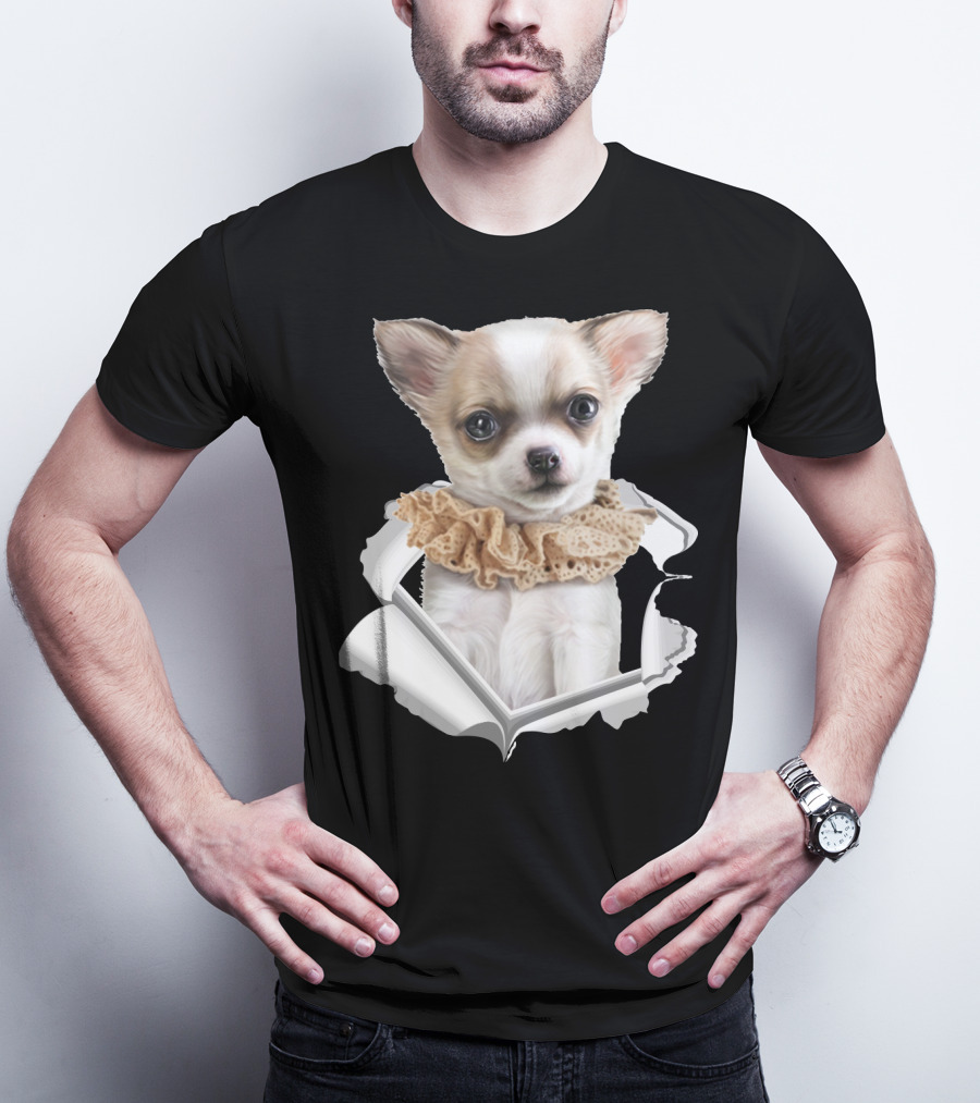 Chihuahua 3D Peek Out Frill Collar T-Shirt