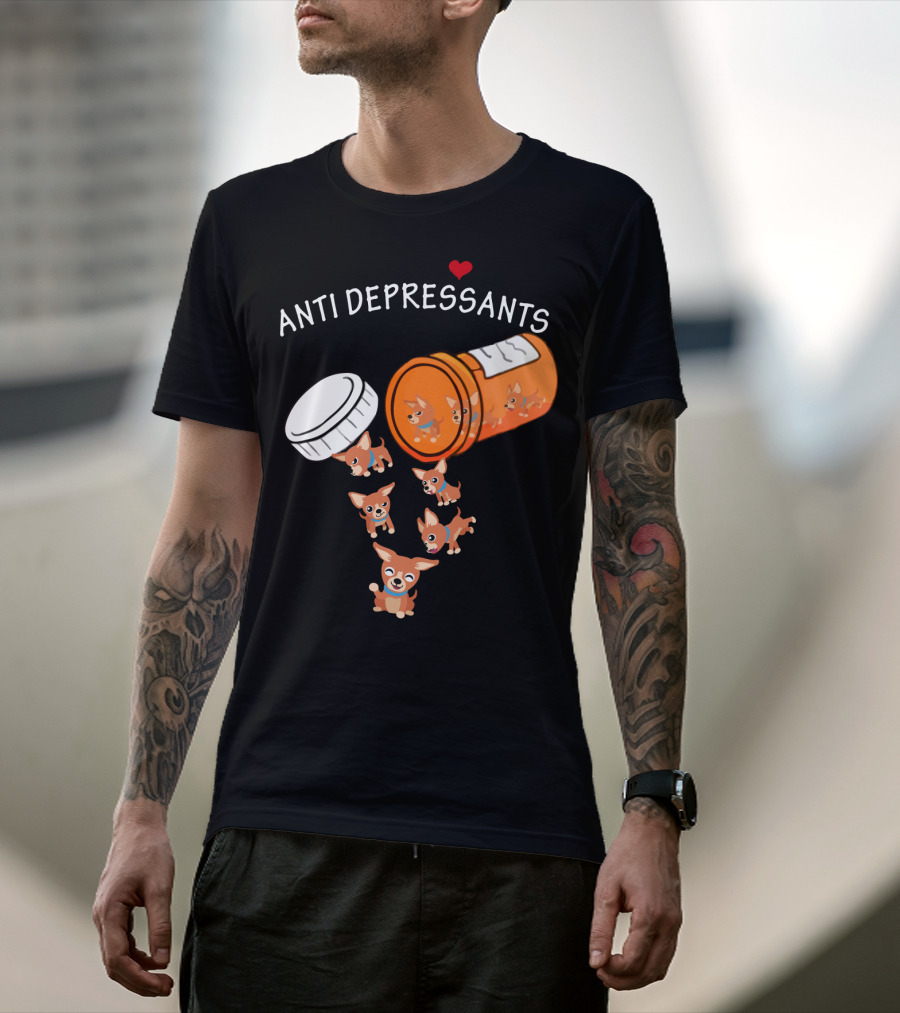 Chihuahua Anti Depressants Cute Pill Bottle Heart T-Shirt