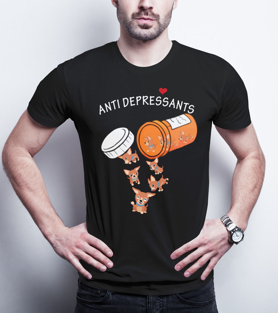 Chihuahua Anti Depressants Cute Pill Bottle Heart T-Shirt