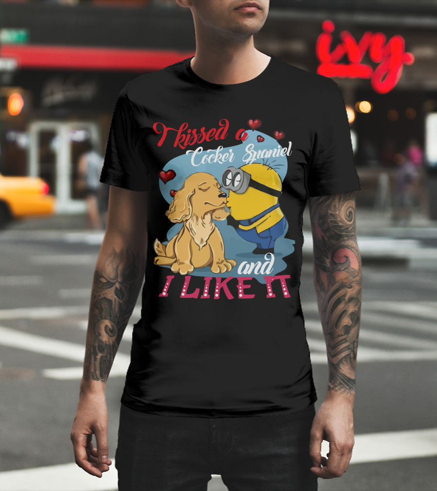 Kissed A Cocker Spaniel And I Like It Cute Minion With Hearts T-Shirt