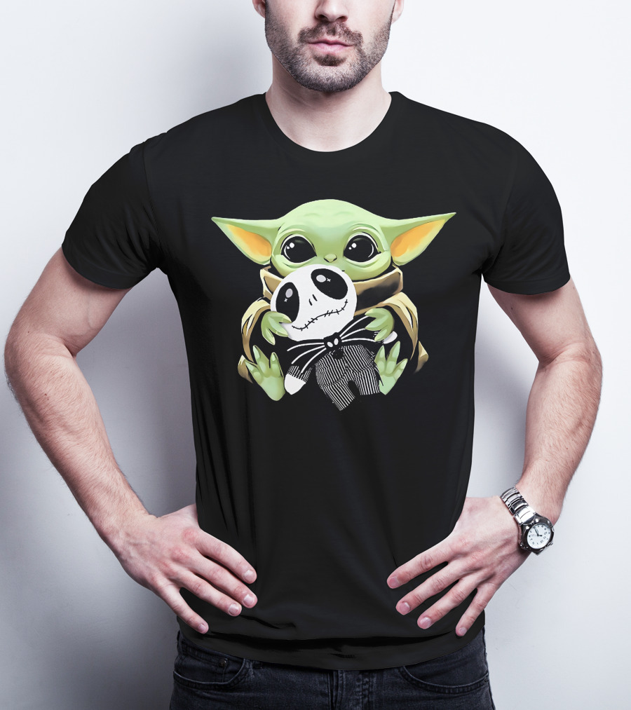 Baby Yoda Hugging Jack Skellington Doll T-Shirt
