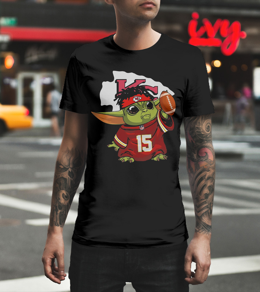Baby Yoda Kansas City Chiefs Football Player Jersey 15 T-Shirt