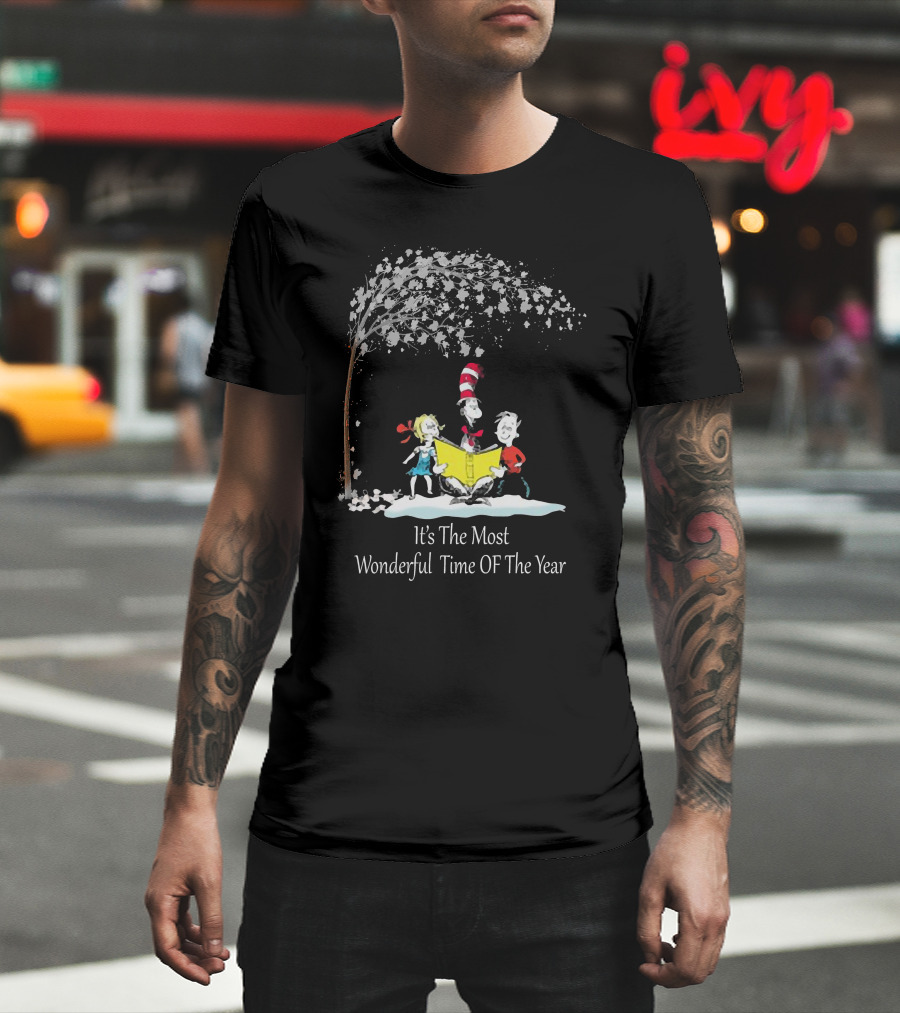 Dr Seuss Cat In The Hat Friends Most Wonderful Time Of The Year Snow Scene T-Shirt