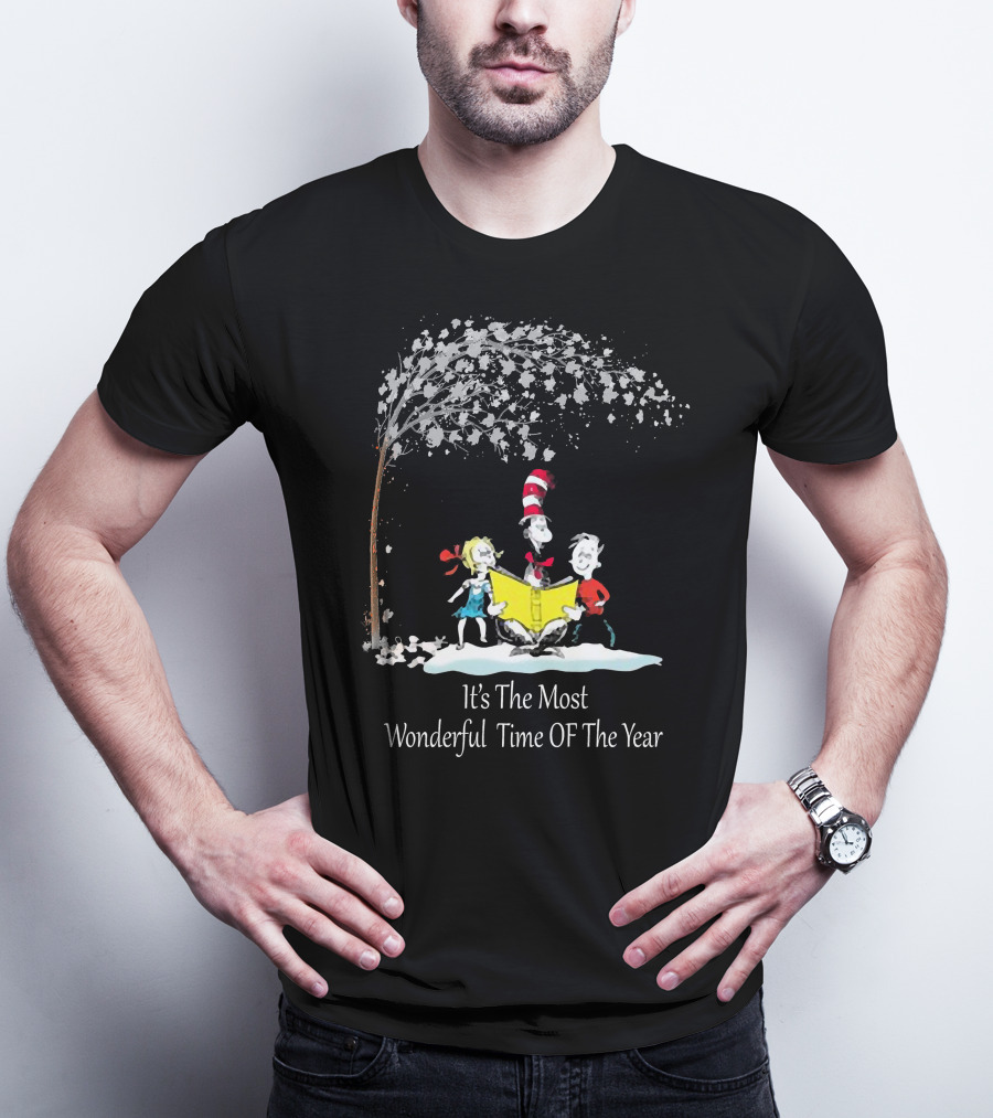 Dr Seuss Cat In The Hat Friends Most Wonderful Time Of The Year Snow Scene T-Shirt