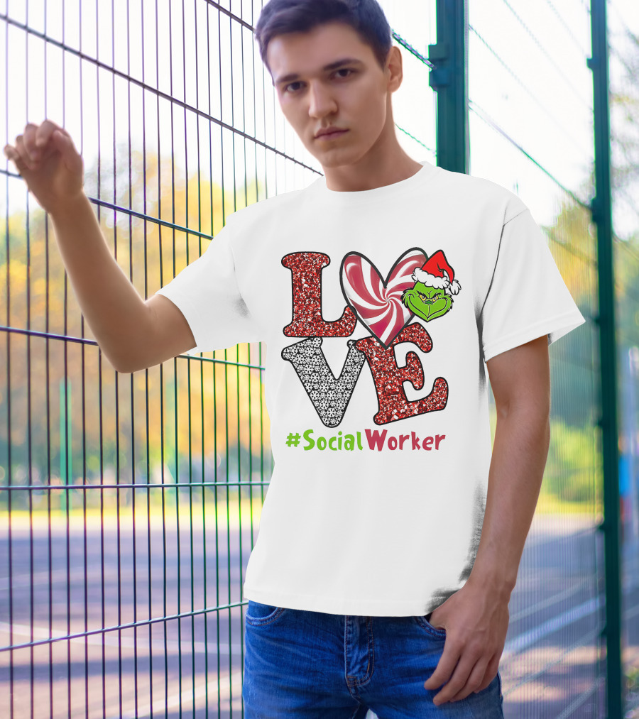 LOVE Grinch Heart #SocialWorker T-Shirt