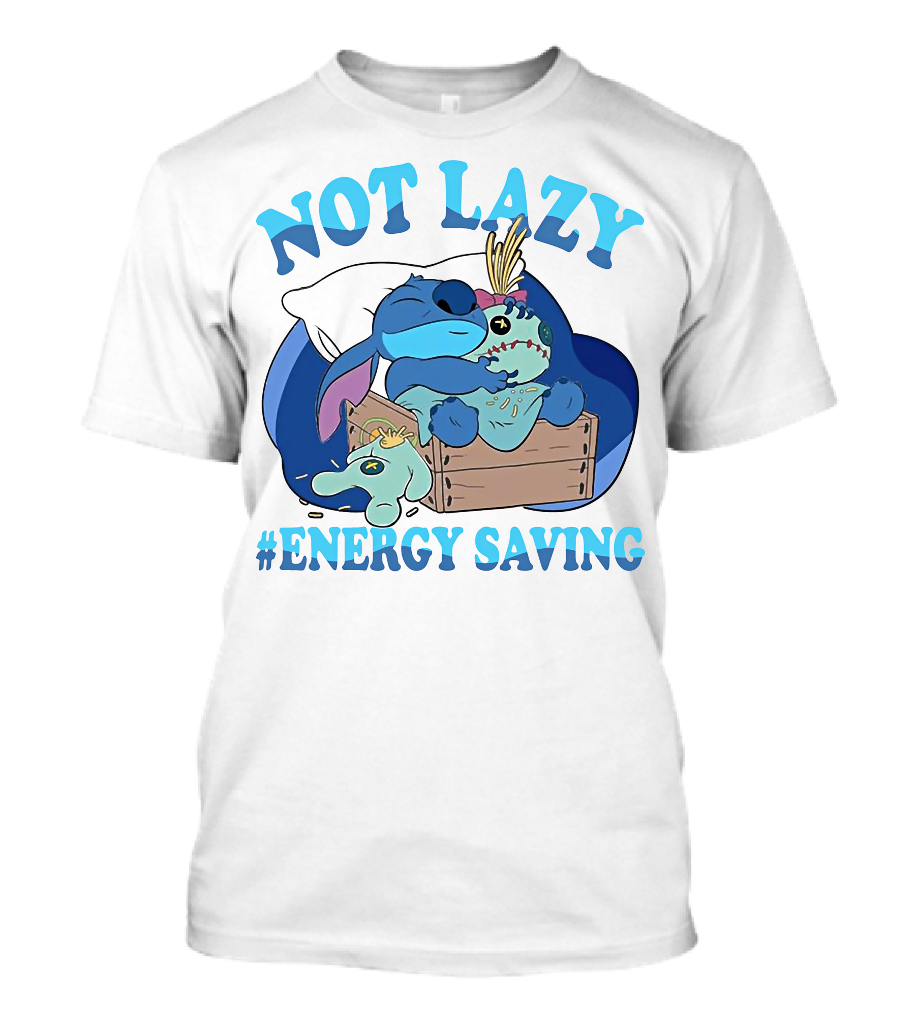 Not Lazy Energy Saving Stitch Sleeping With Voodoo Doll T-Shirt