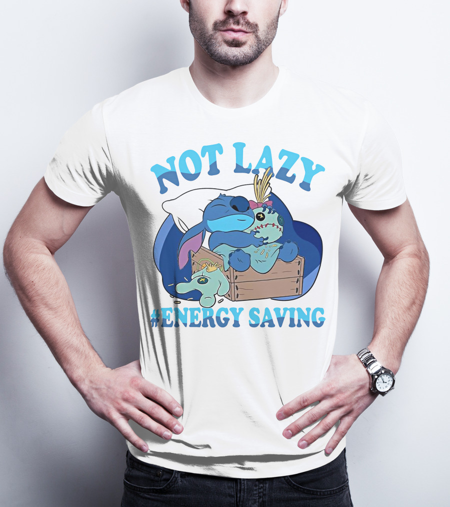 Not Lazy Energy Saving Stitch Sleeping With Voodoo Doll T-Shirt