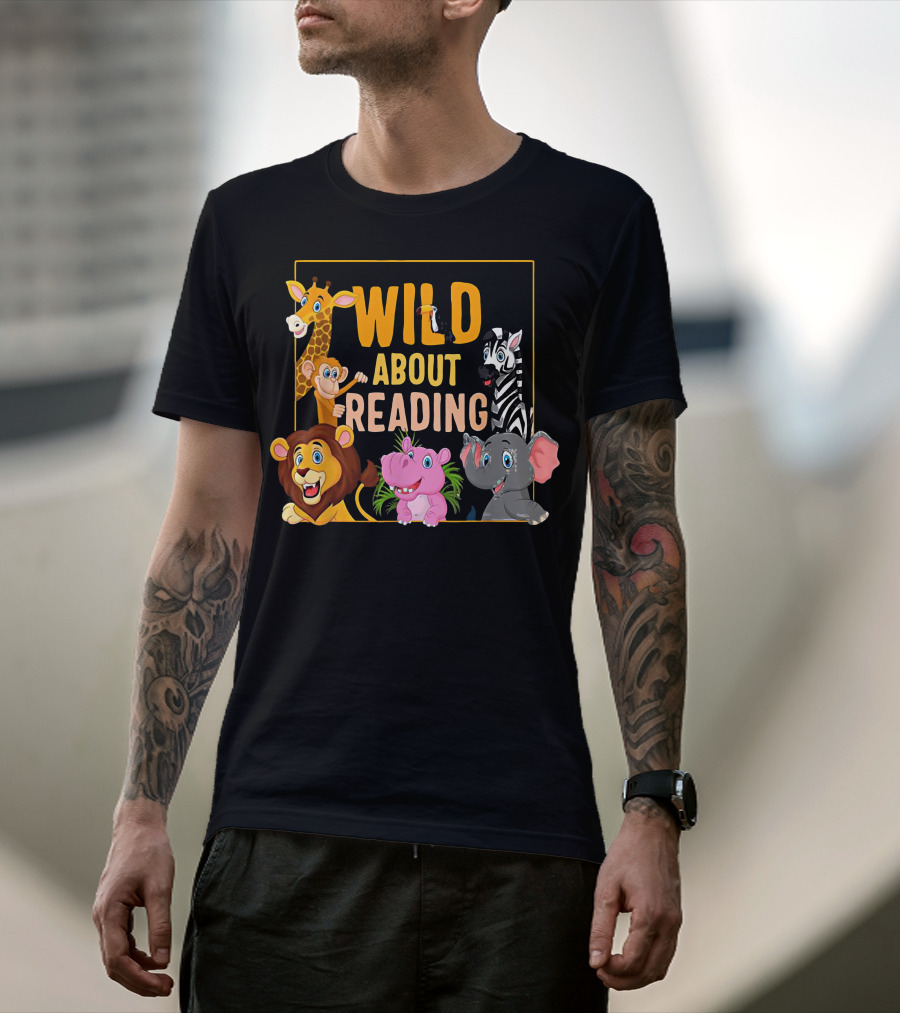 Wild About Reading Cute Zoo Animals Students Books Lover T-Shirt