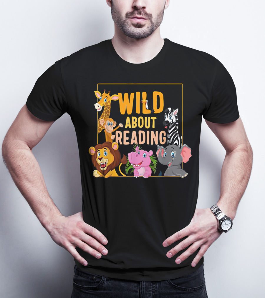 Wild About Reading Cute Zoo Animals Students Books Lover T-Shirt