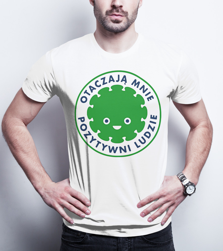 Otaczają Mnie Pozytywni Ludzie Green Smiley Puzzle Face T-Shirt