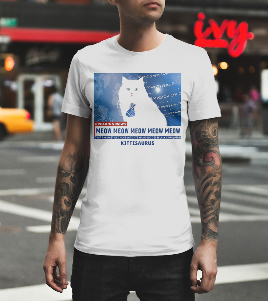 Breaking News Kittisaurus World News Anchor Coco Meow Meow Meow T-Shirt