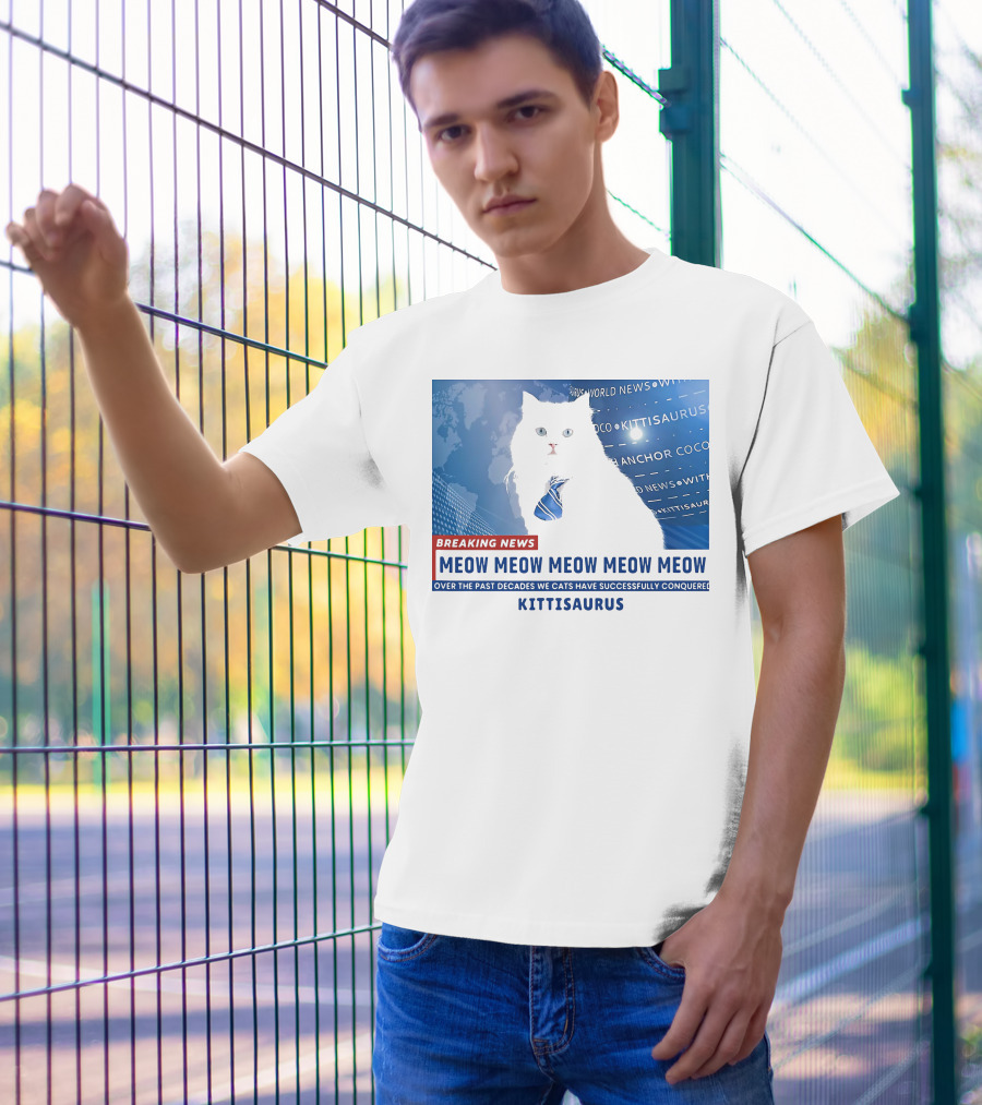Breaking News Kittisaurus World News Anchor Coco Meow Meow Meow T-Shirt