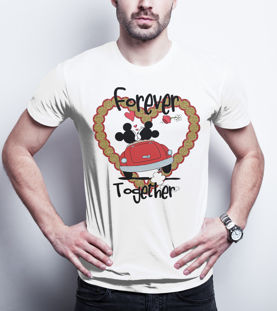 Mickey Mouse Minnie Mouse Forever Together Valentine Day Hearts Car T-Shirt