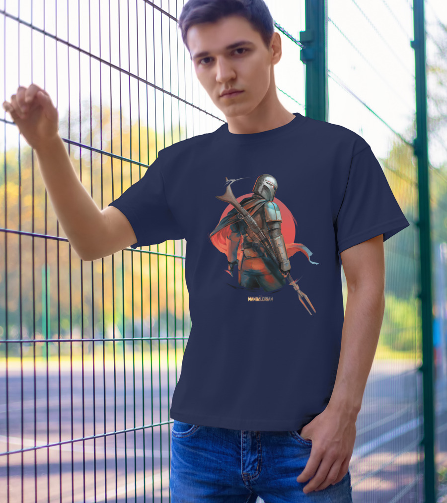 Mandalorian Warrior In Front Of Red Sun T-Shirt