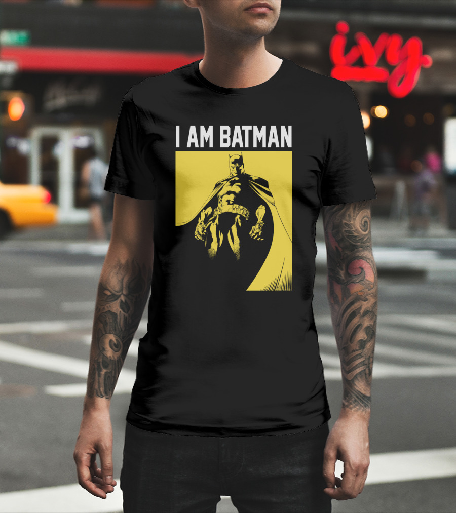 I Am Batman Yellow Black Bold Shadow T-Shirt