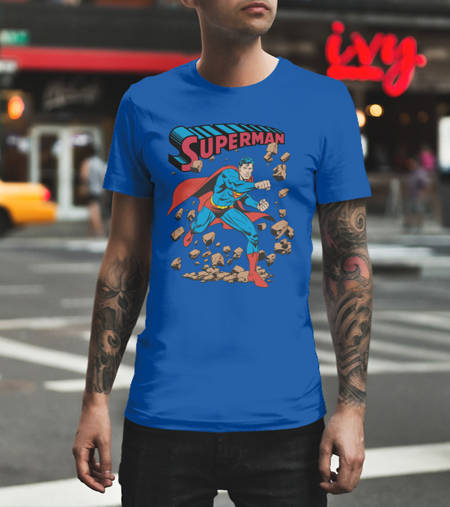 Superman Breaking Rocks In Classic Pose T-Shirt
