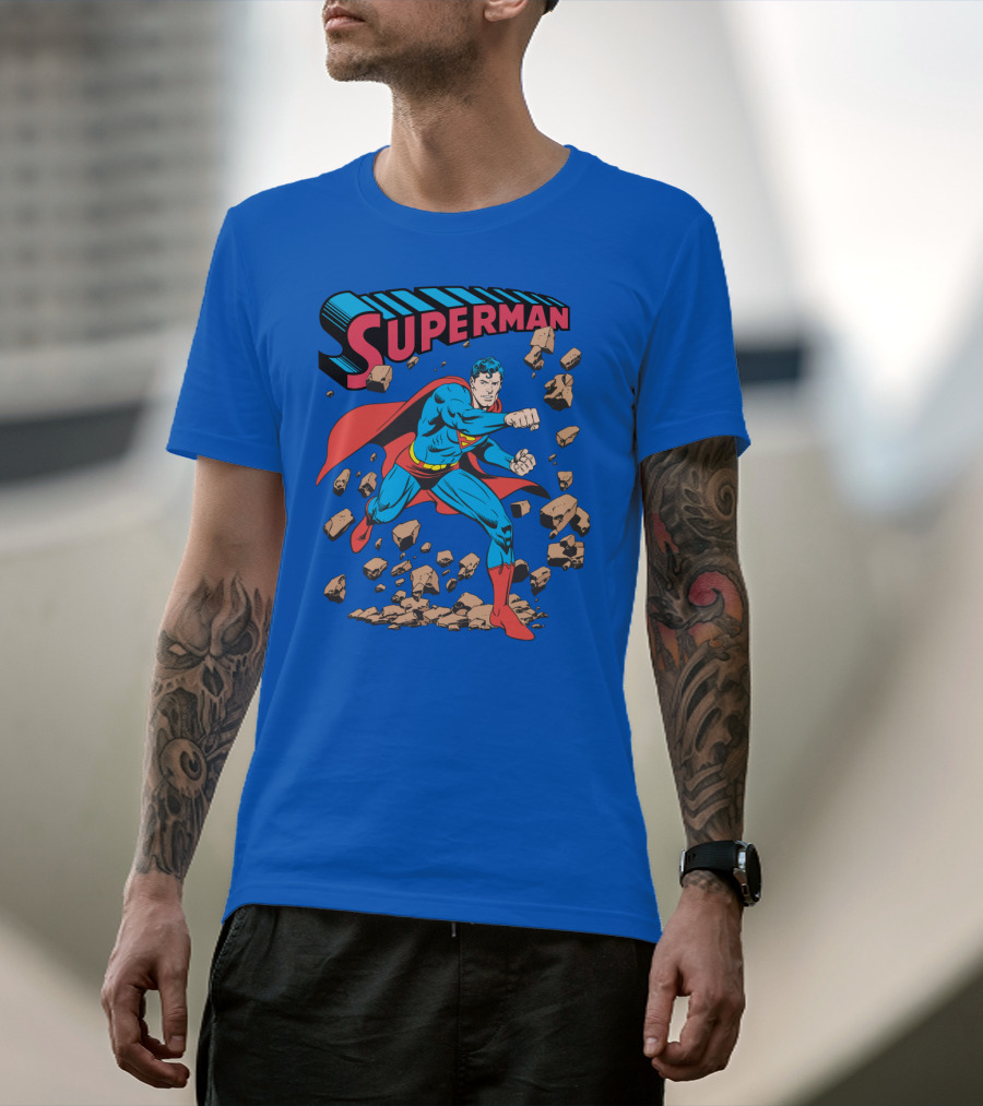 Superman Breaking Rocks In Classic Pose T-Shirt