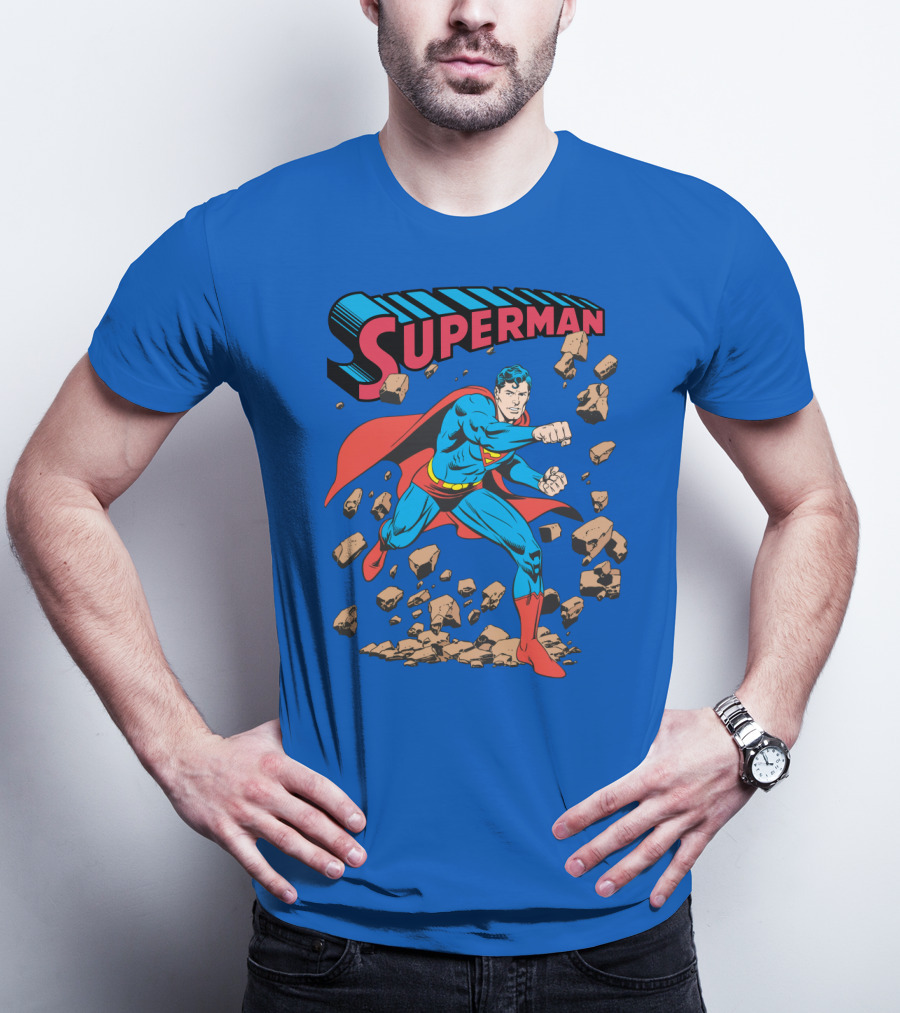 Superman Breaking Rocks In Classic Pose T-Shirt