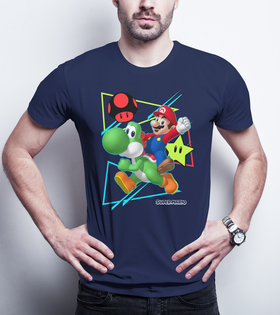 Super Mario Yoshi Adventure With Red Mushroom And Star T-Shirt