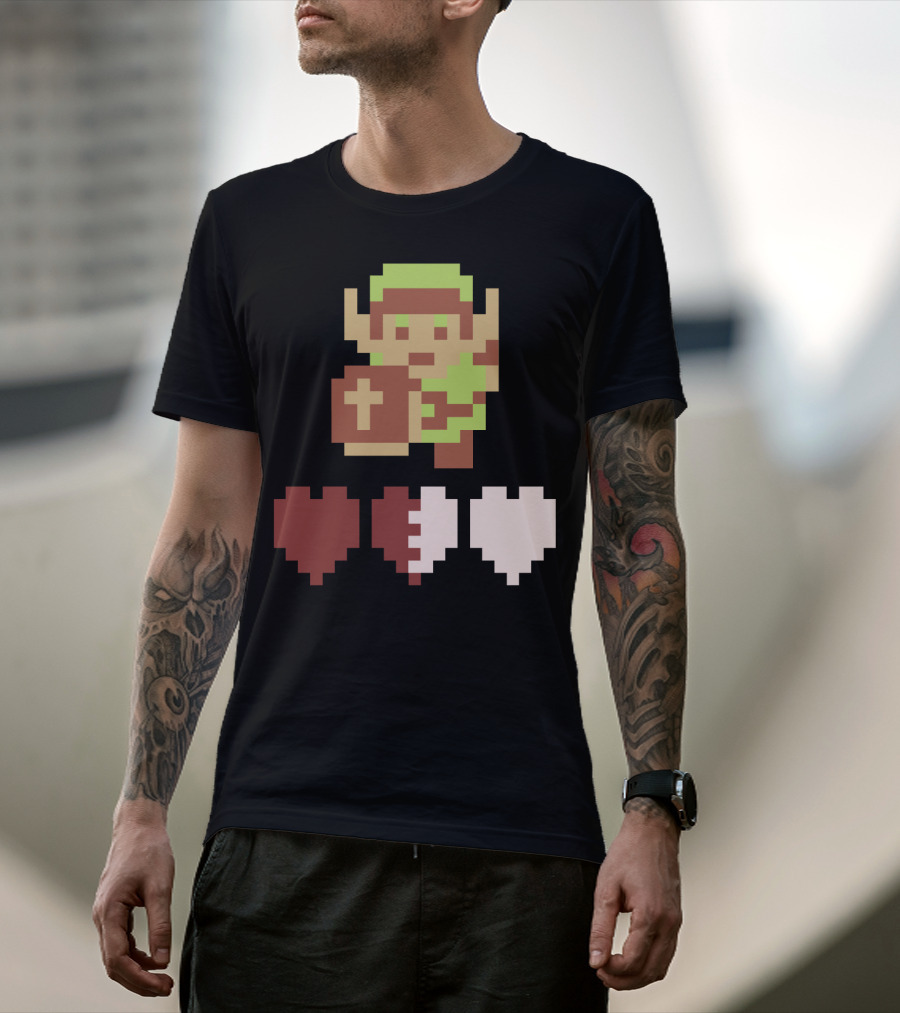 The Legend Of Zelda Link Pixel Art With Heart Containers T-Shirt