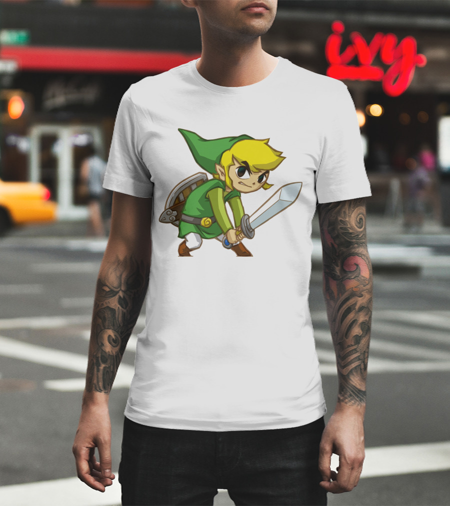 The Legend Of Zelda Link Holding Sword In Green Tunic And Hat T-Shirt