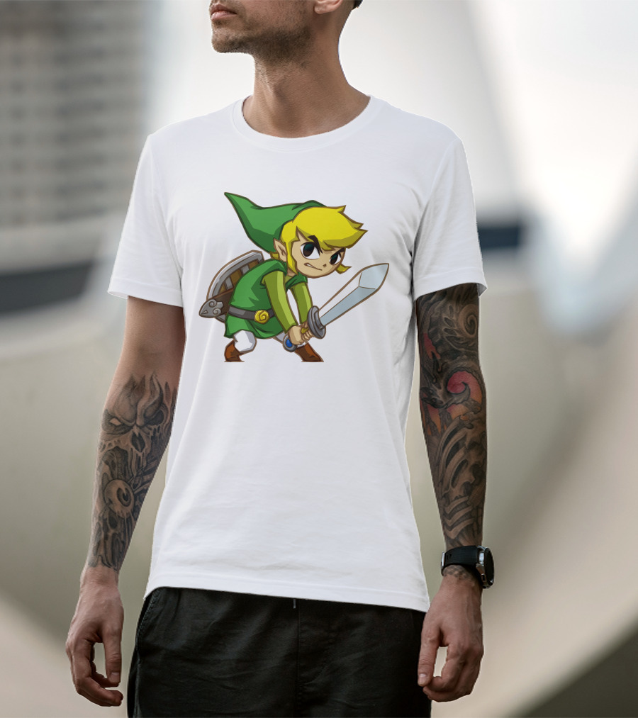 The Legend Of Zelda Link Holding Sword In Green Tunic And Hat T-Shirt
