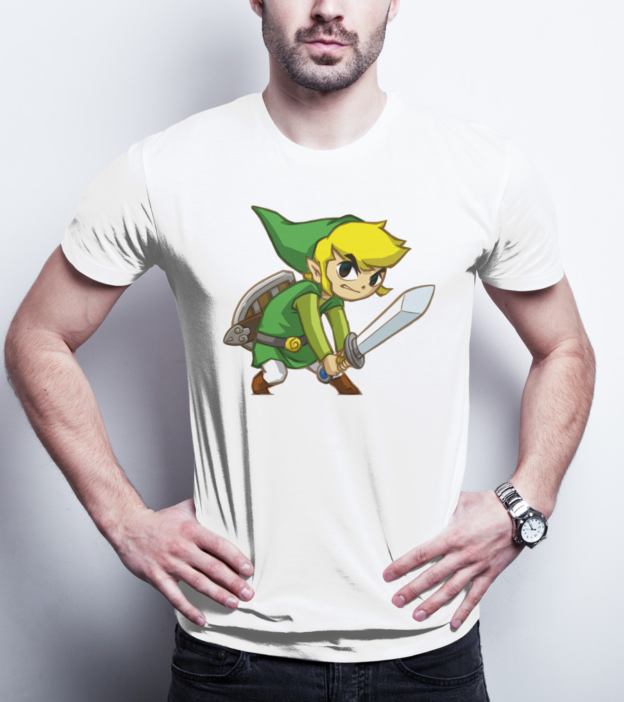 The Legend Of Zelda Link Holding Sword In Green Tunic And Hat T-Shirt