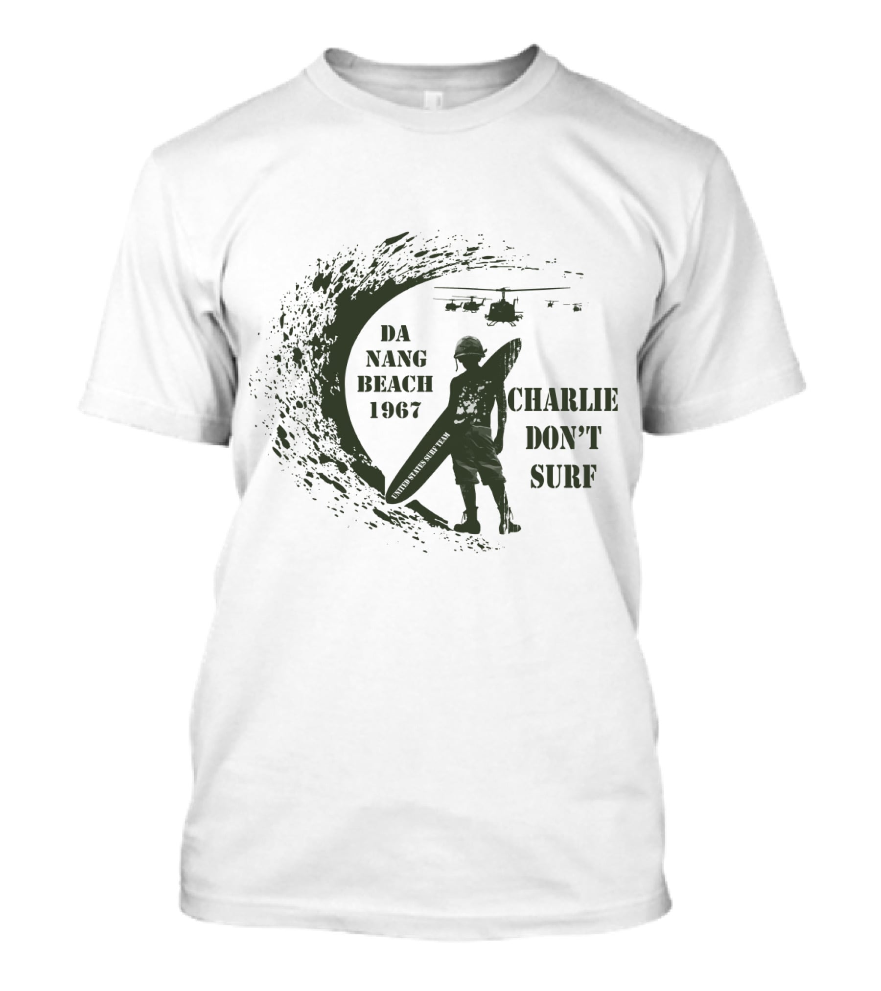 Da Nang Beach 1967 Charlie Don't Surf Helicopters T-Shirt