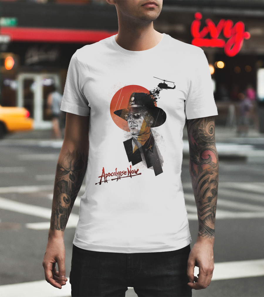 Apocalypse Now Helicopter And Soldier With Red Sun Iconography T-Shirt