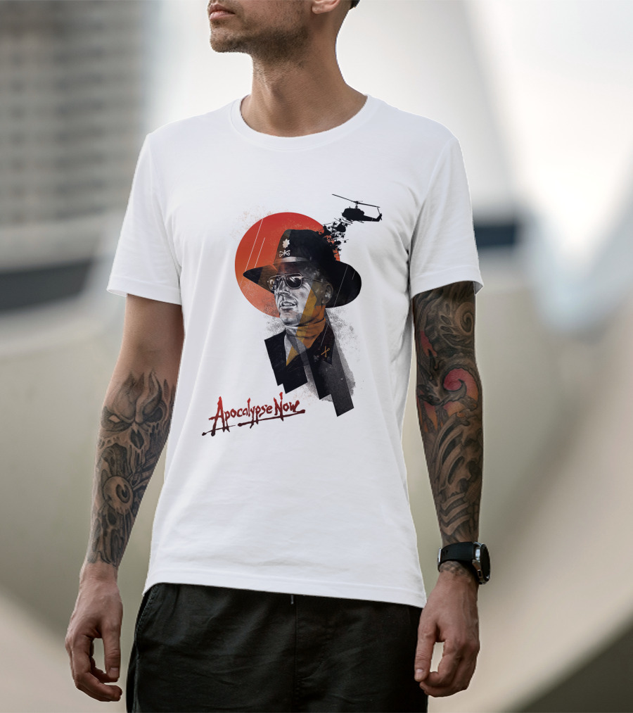 Apocalypse Now Helicopter And Soldier With Red Sun Iconography T-Shirt