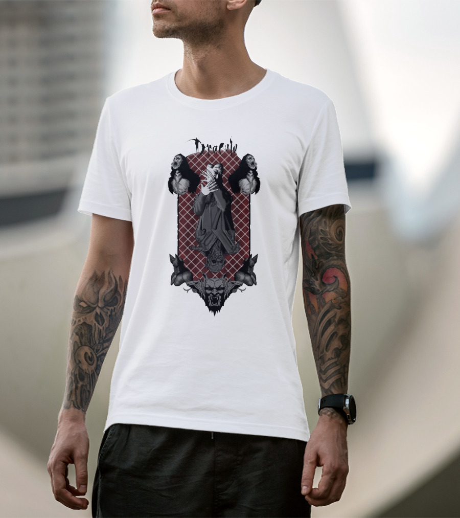 Dracula Gothic Vampires With Gothic Skull And Bats T-Shirt