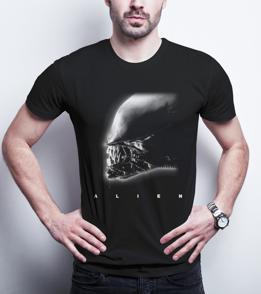 ALIEN Xenomorph Head Black And White Horror Movie Classic T-Shirt