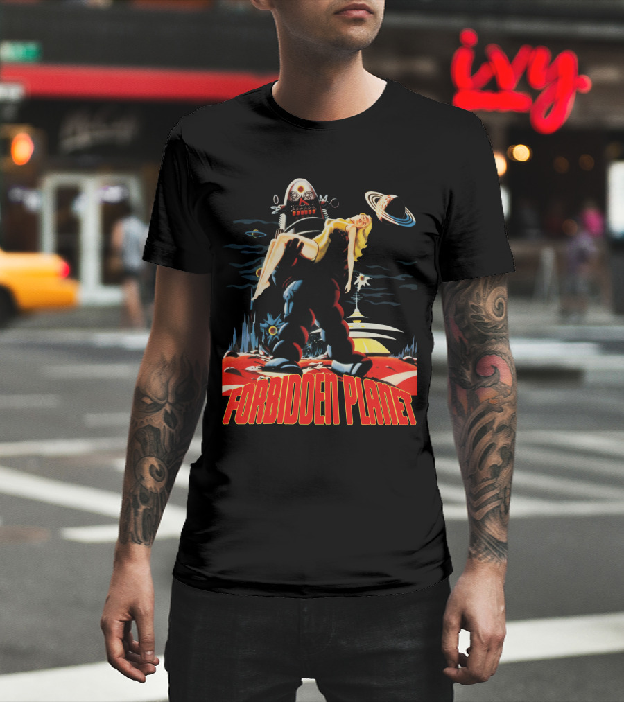 Forbidden Planet Retro Sci-Fi Art With Robot And Woman T-Shirt