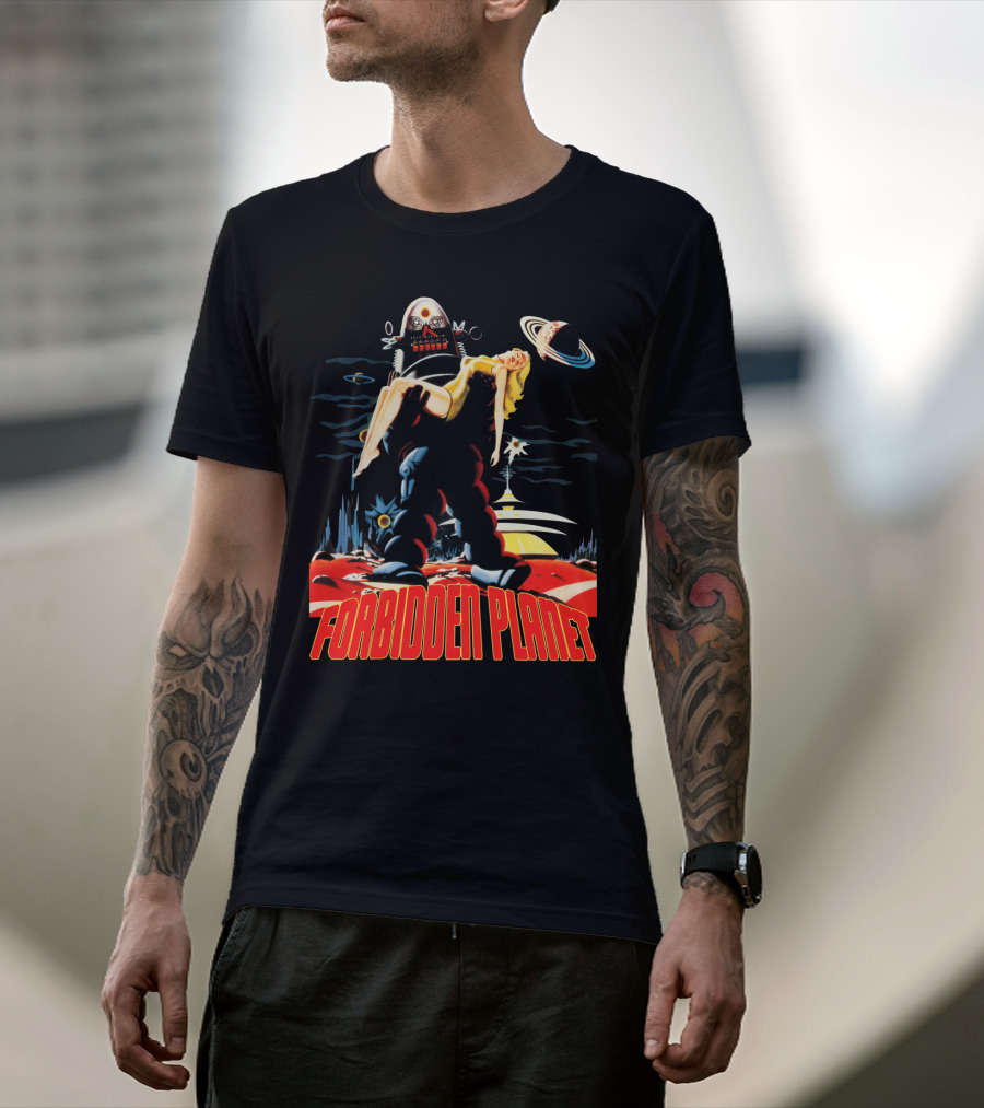 Forbidden Planet Retro Sci-Fi Art With Robot And Woman T-Shirt
