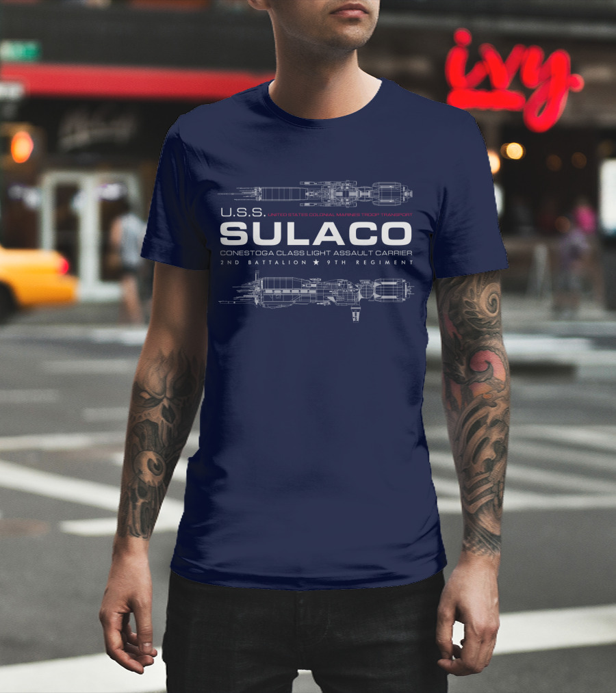 USS Sulaco United States Colonial Marines Troop Transport Conestoga Class Light Assault Carrier 2nd Battalion 9th Regiment T-Shirt