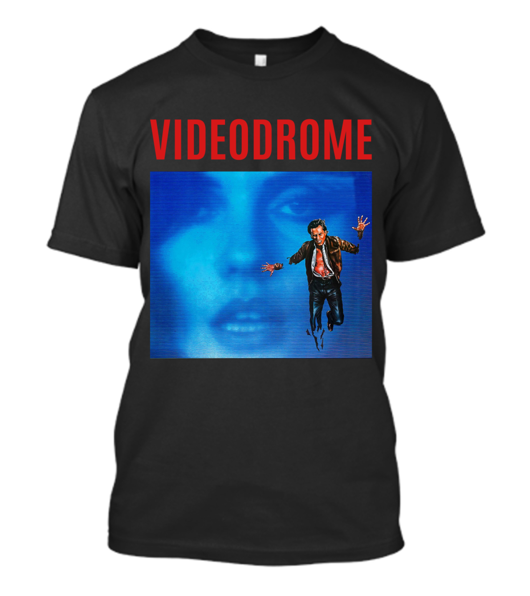 Videodrome Blue Screen Face And Man Jumping T-Shirt