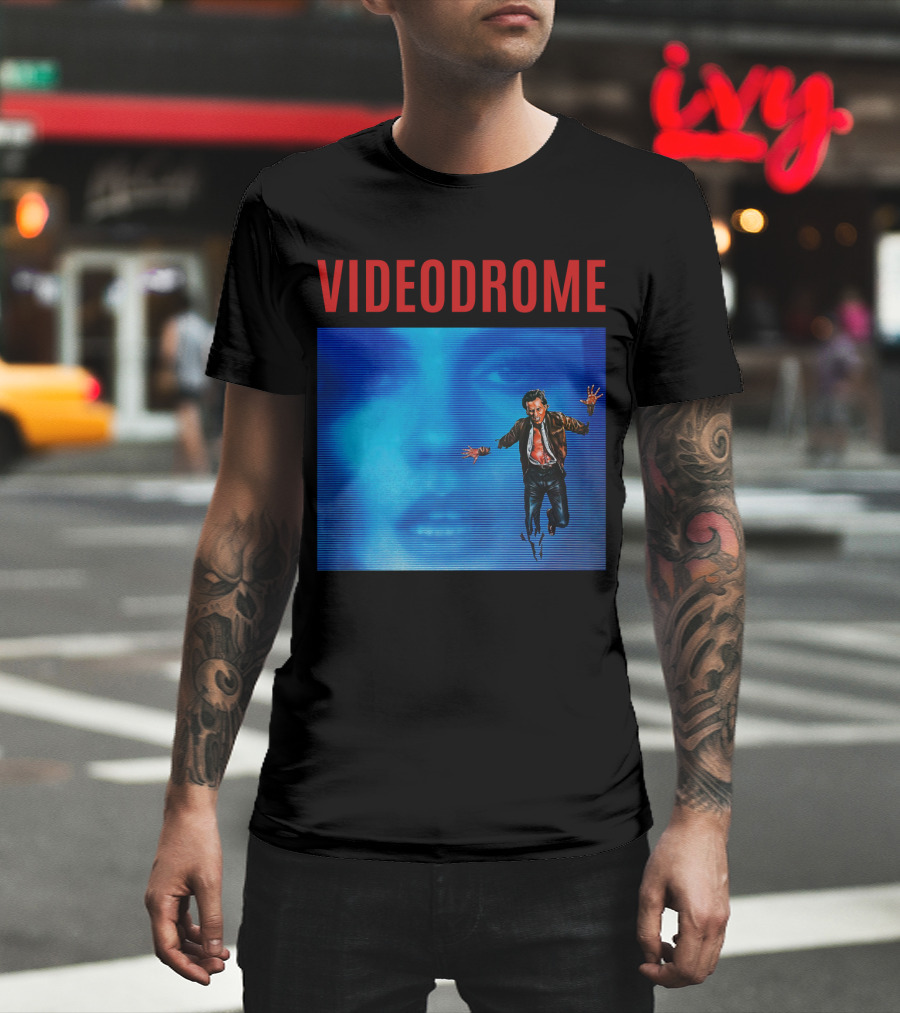 Videodrome Blue Screen Face And Man Jumping T-Shirt