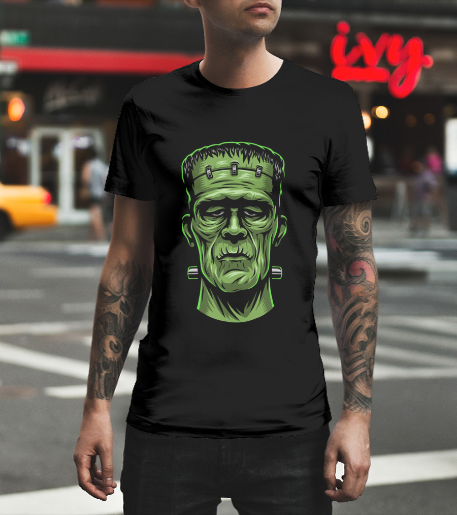 Frankenstein Head Halloween Retro Monster T-Shirt