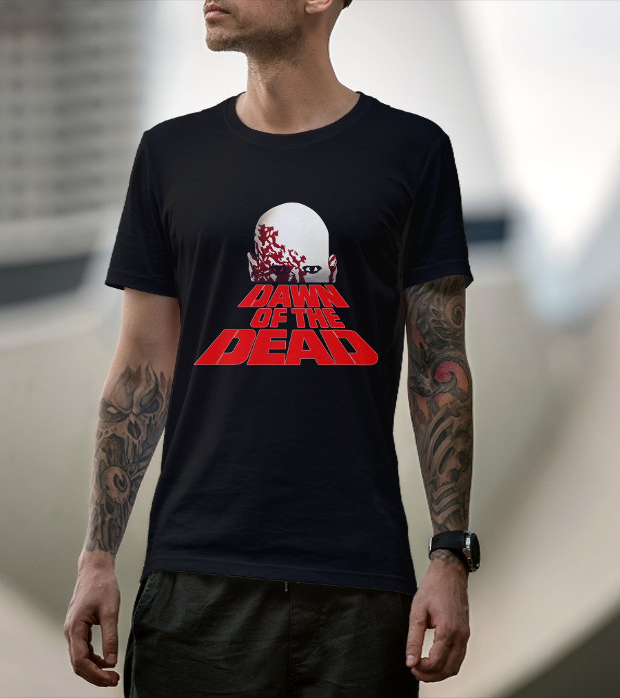 Dawn Of The Dead Zombie Head Red Text T-Shirt