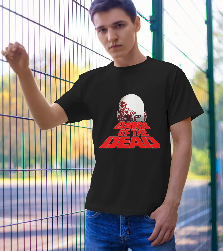 Dawn Of The Dead Zombie Head Red Text T-Shirt