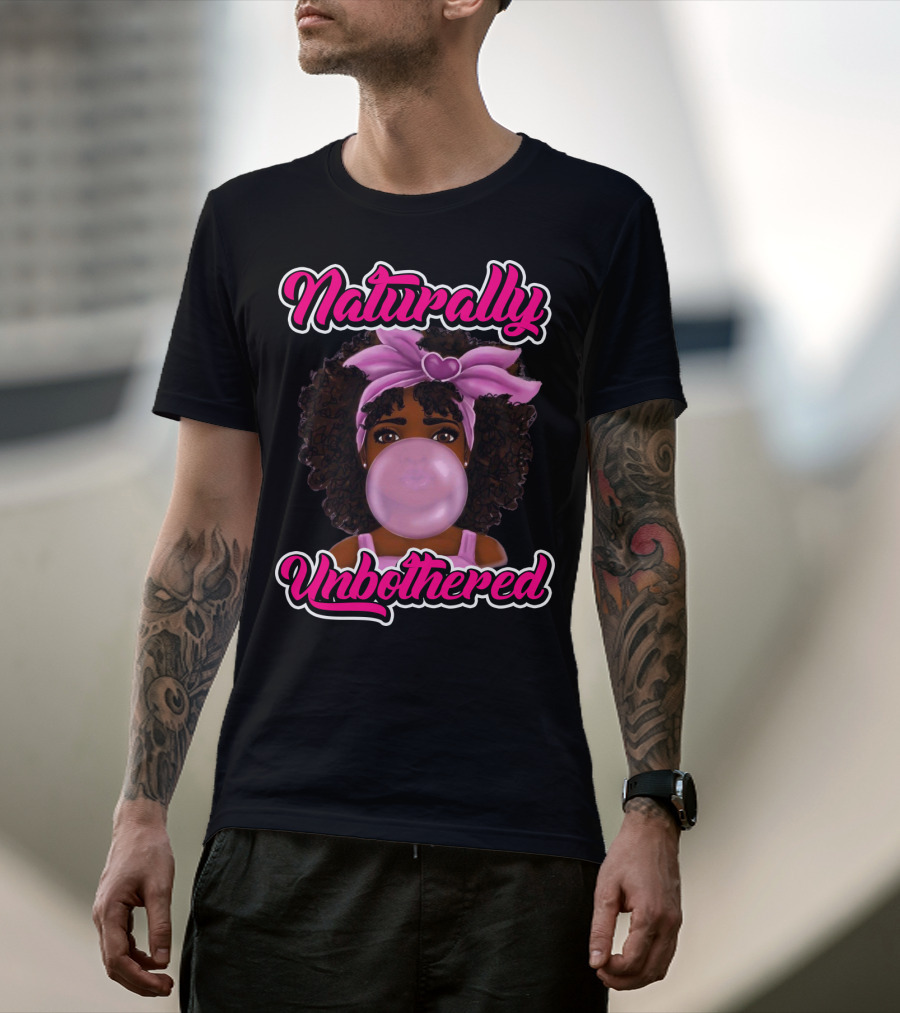 Naturally Unbothered Pink Headband Bubble Gum Afro T-Shirt
