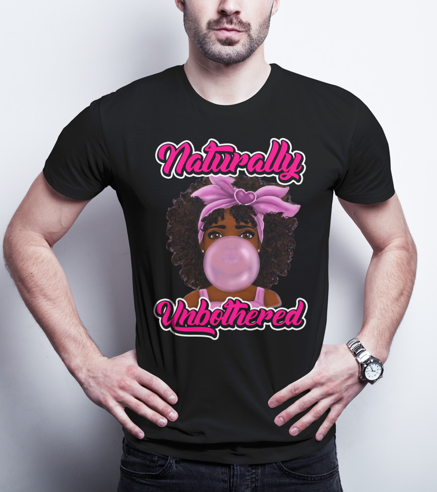 Naturally Unbothered Pink Headband Bubble Gum Afro T-Shirt