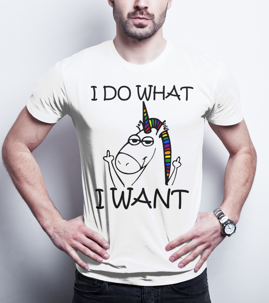 I Do What I Want Unicorn Rainbow Middle Finger T-Shirt